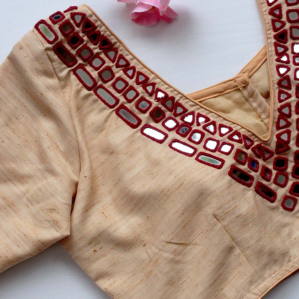 Beige Raw Silk Mirror Work Blouse – TIMELESS BASICS